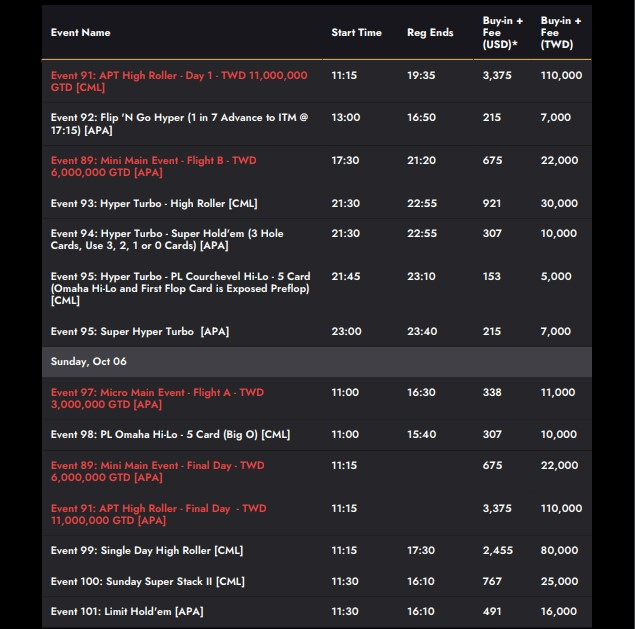 APT 타이베이 포커 클래식 9/27~10/7 2024 - acepokerface